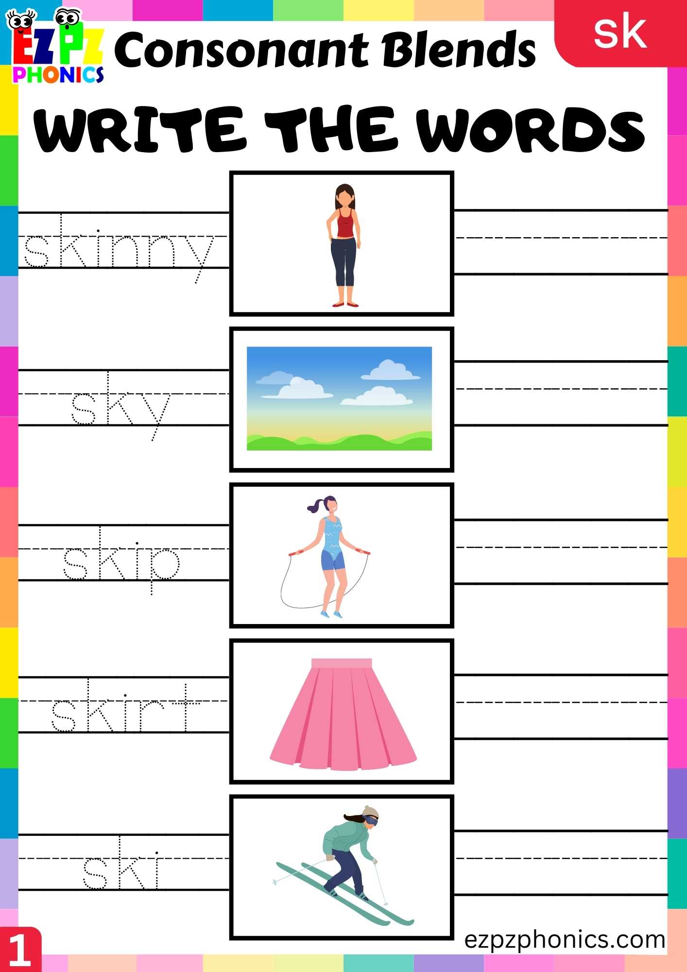 Group1 Sk Words Write The Words Phonics Consonant Blends Worksheet
